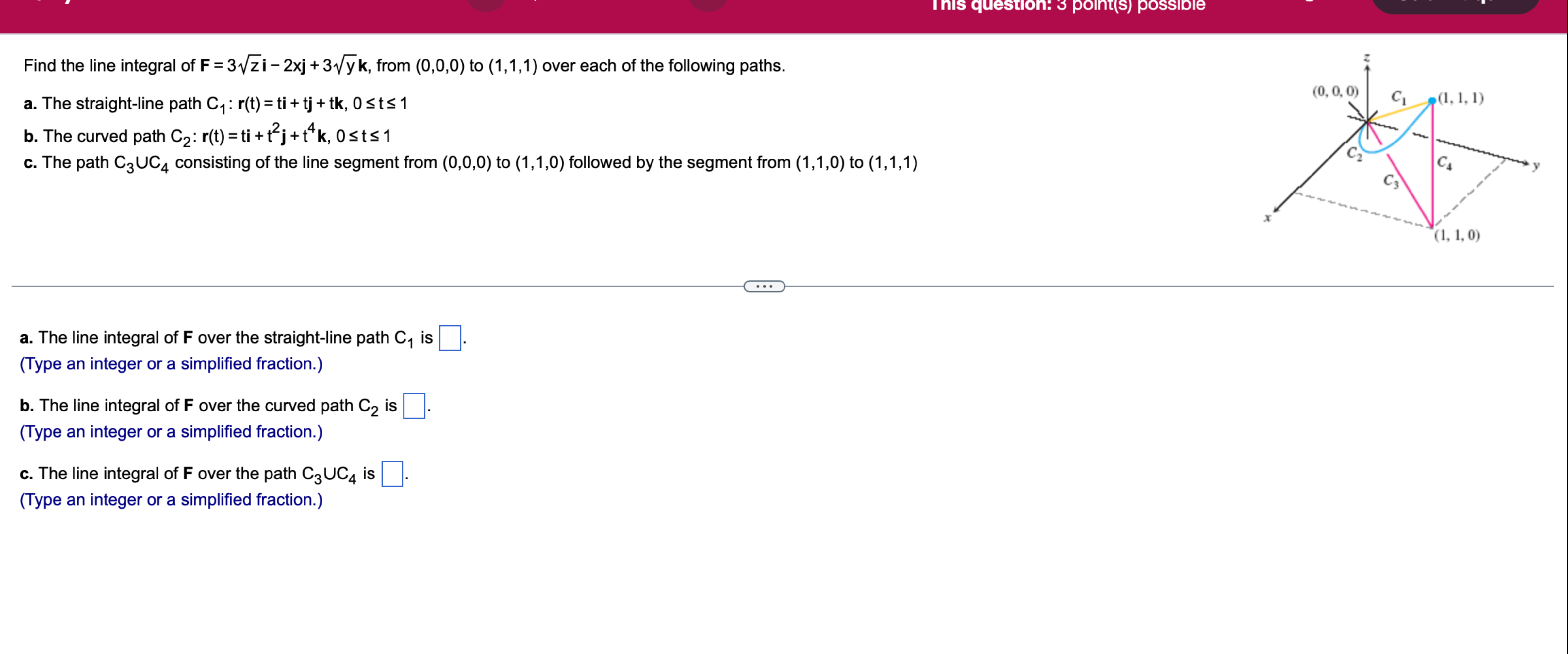 Solved Find the line integral of F=3z2i-2xj+3y2k, ﻿from | Chegg.com