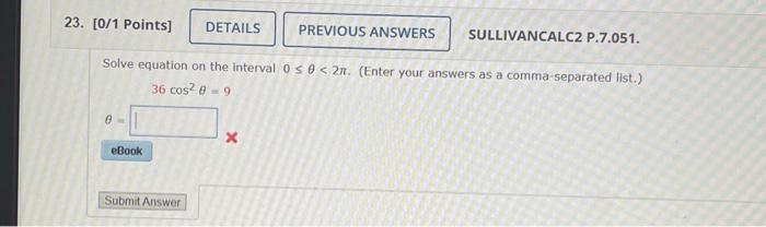 Solved Solve equation on the interval 0≤θ
