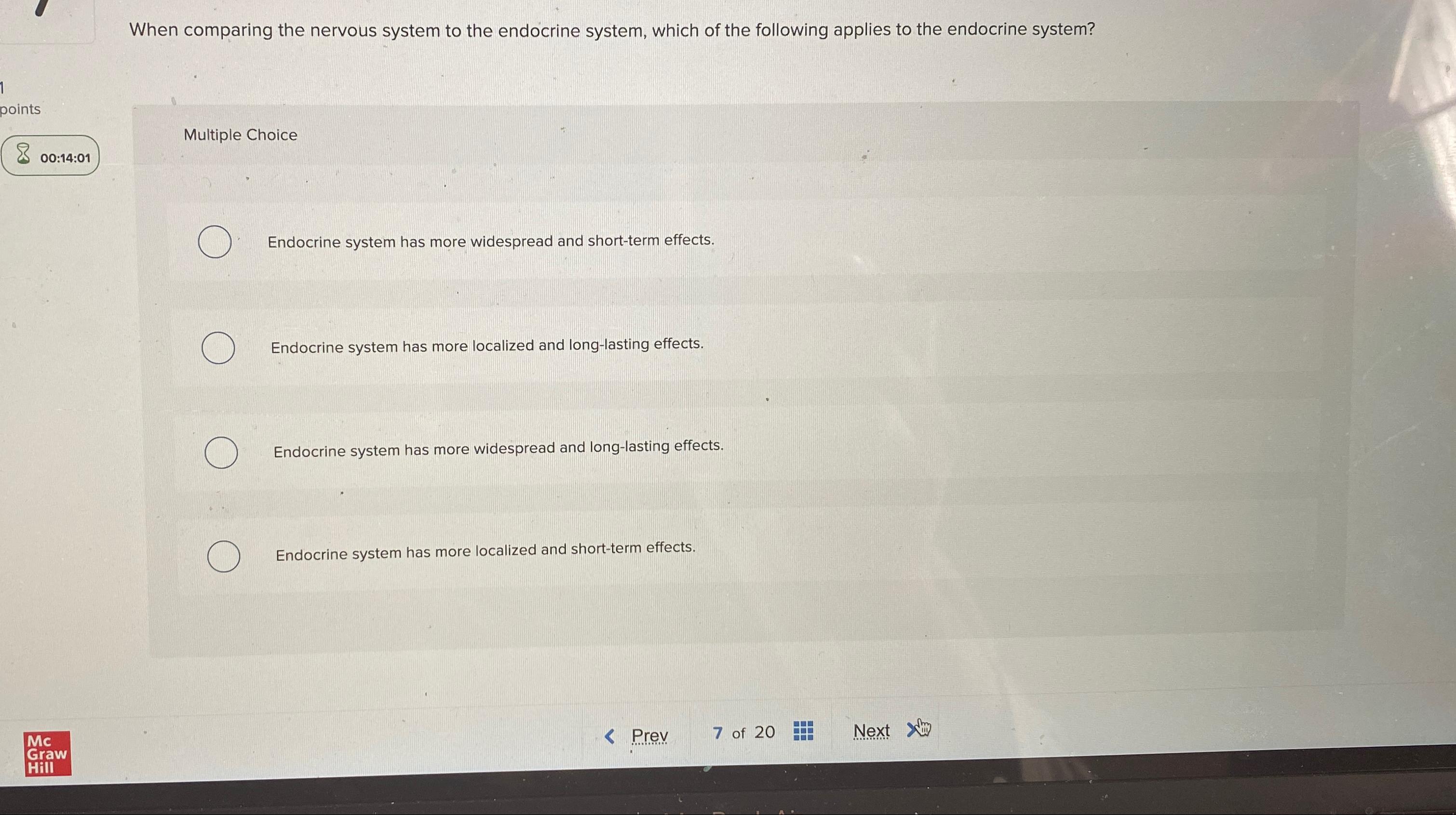 Solved When comparing the nervous system to the endocrine | Chegg.com