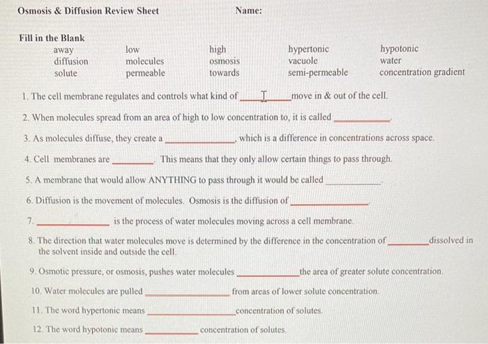 Solved Osmosis \& Diffusion Review Sheet Name: 1. The cell | Chegg.com