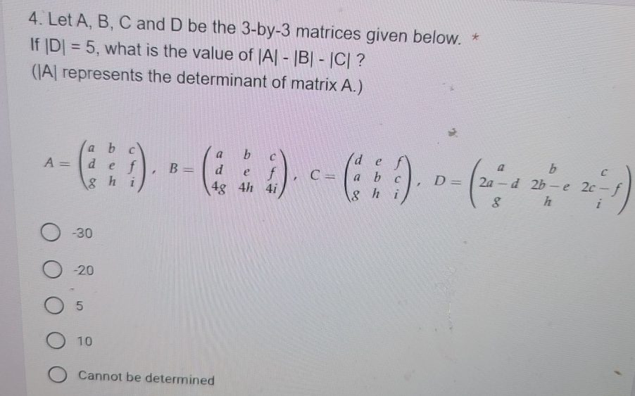 Solved Let A,B,C ﻿and D ﻿be the 3-by-3 ﻿matrices given | Chegg.com