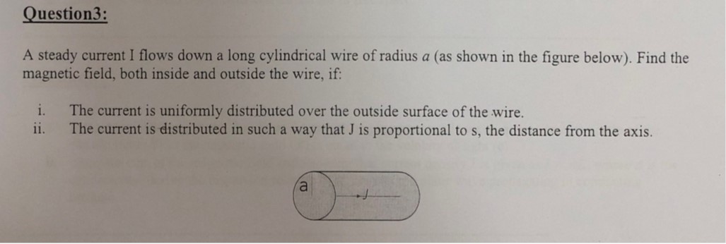 Solved Question3:A steady current I flows down a long | Chegg.com