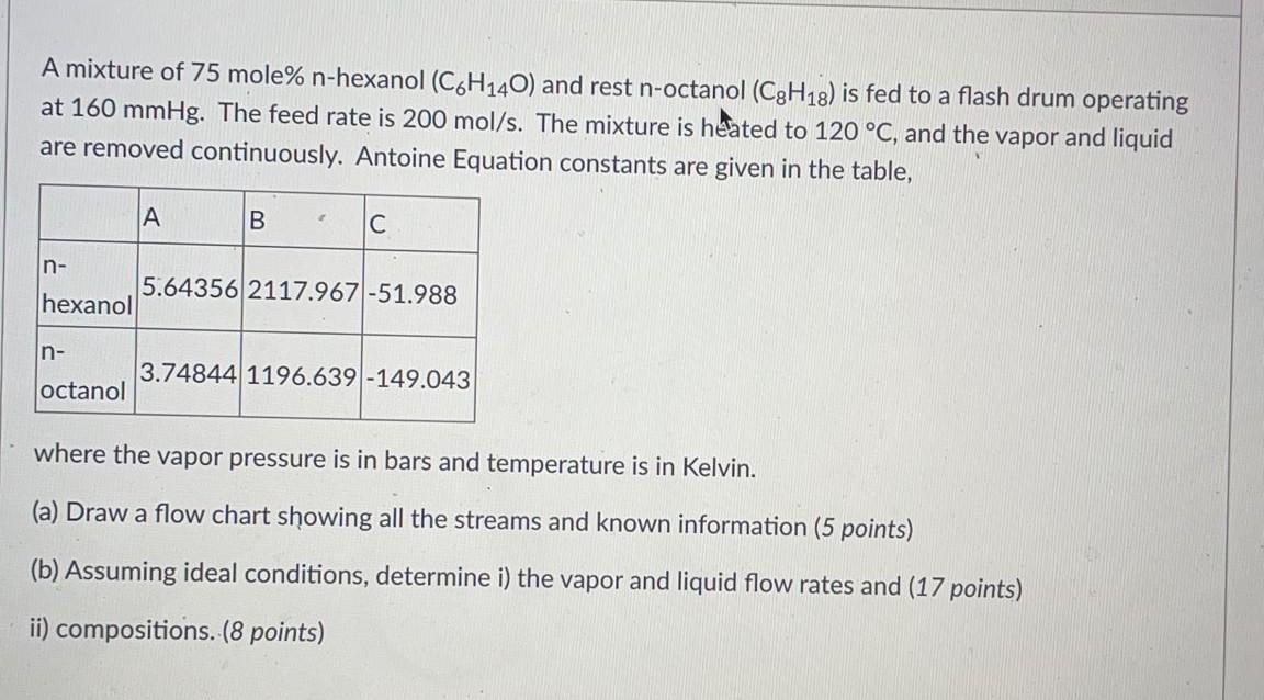 Solved A mixture of 75 mole% n-hexanol (C6H140) and rest | Chegg.com