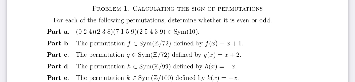Solved Problem 1. ﻿Calculating the sign of PermutationsFor | Chegg.com