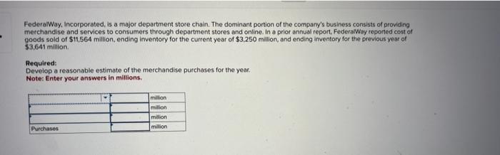 Solved FederalWay, Incorporated, is a major deportment store | Chegg.com