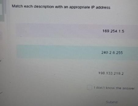 Solved Match each description with an appropriate IP | Chegg.com