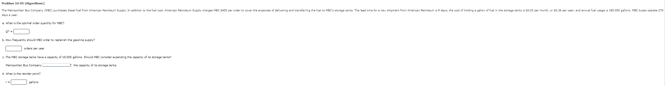Solved Problem 10-05 (Algorithmic)The Metropolitan Bus | Chegg.com