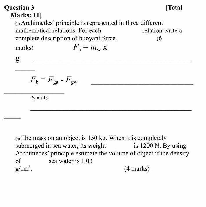 Solved Question 3 [Total Marks: 10) (a) Archimedes' | Chegg.com