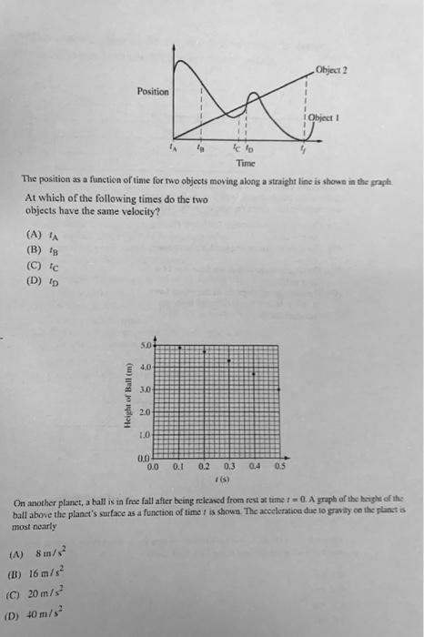 Solved The Position As A Function Of Tine For Two Objects