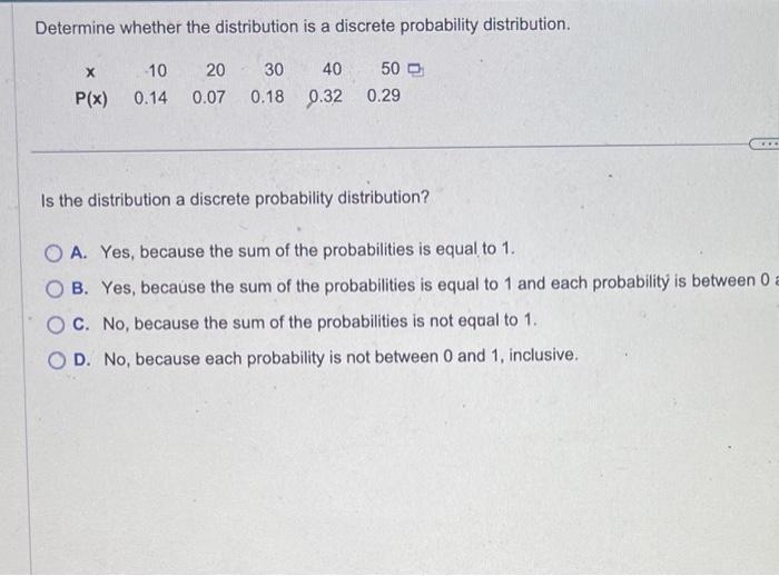Solved Determine whether the distribution is a discrete | Chegg.com