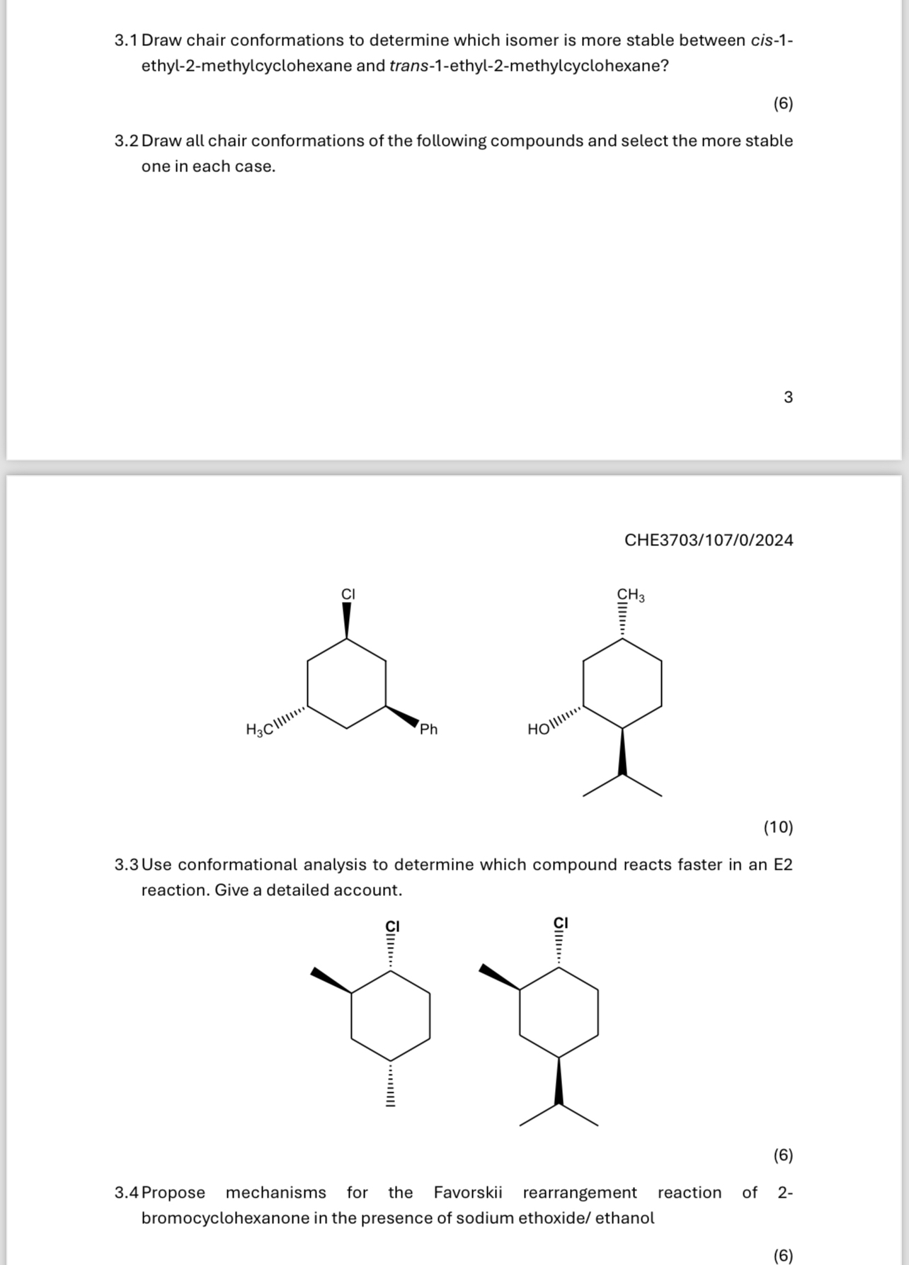 Solved 3.1 ﻿Draw chair conformations to determine which | Chegg.com