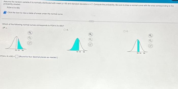 Solved probability whoblod P(54≤x≤60) Click the icon to view | Chegg.com