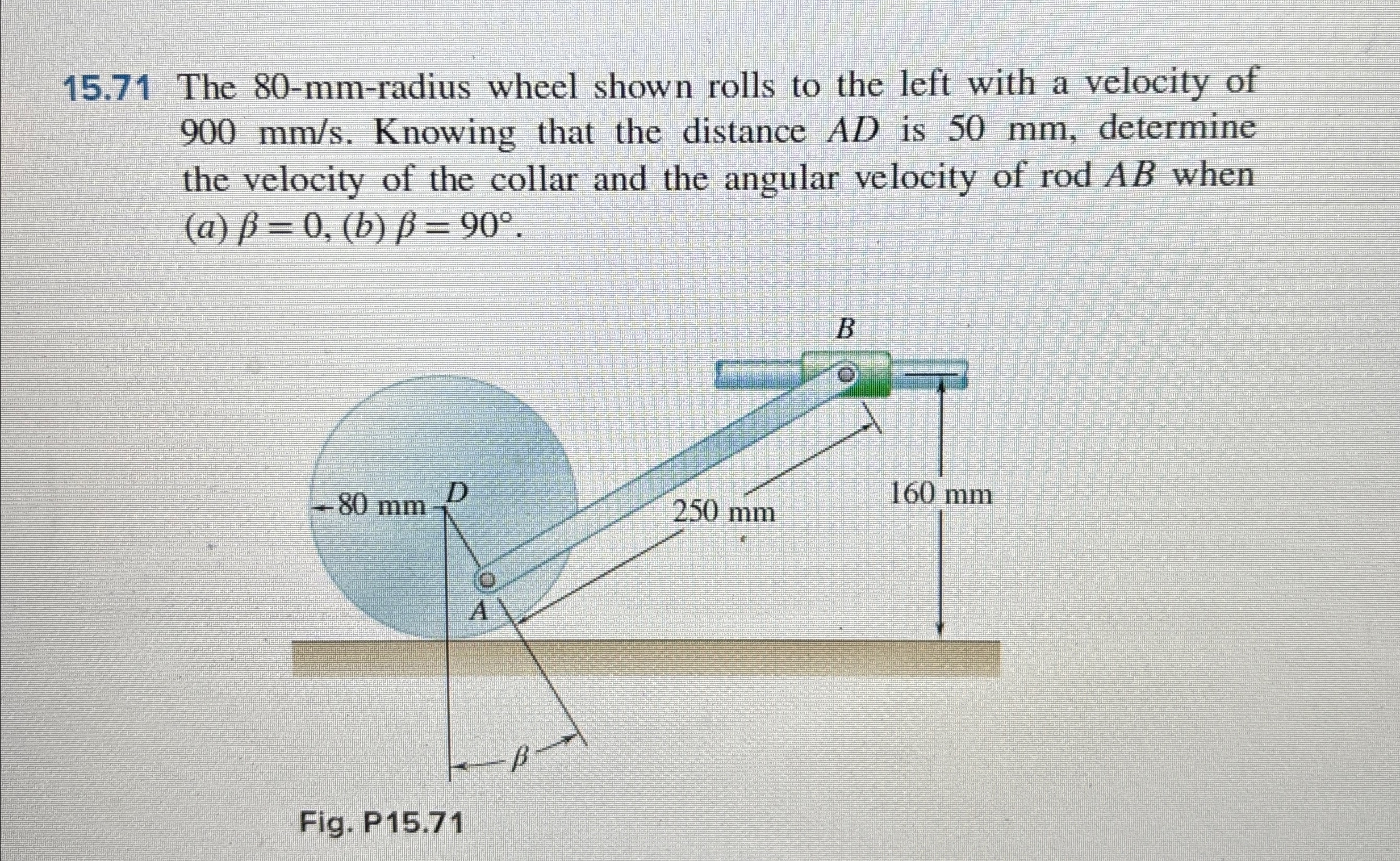 Solved 15.71 ﻿The 80-mm-radius wheel shown rolls to the left | Chegg.com