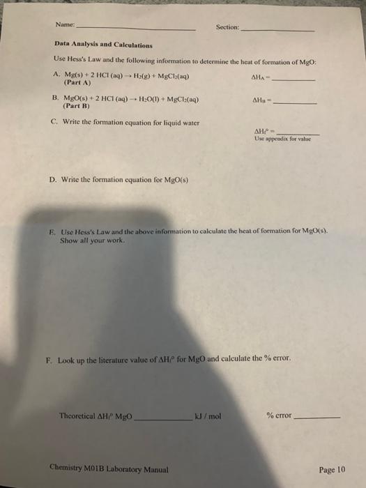 Solved Name: Section: Data for Part A: Clearly show | Chegg.com