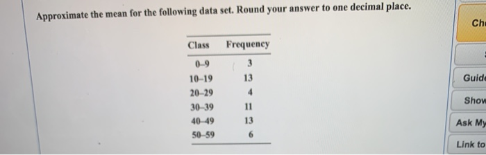 Solved Approximate the mean for the following data set. | Chegg.com