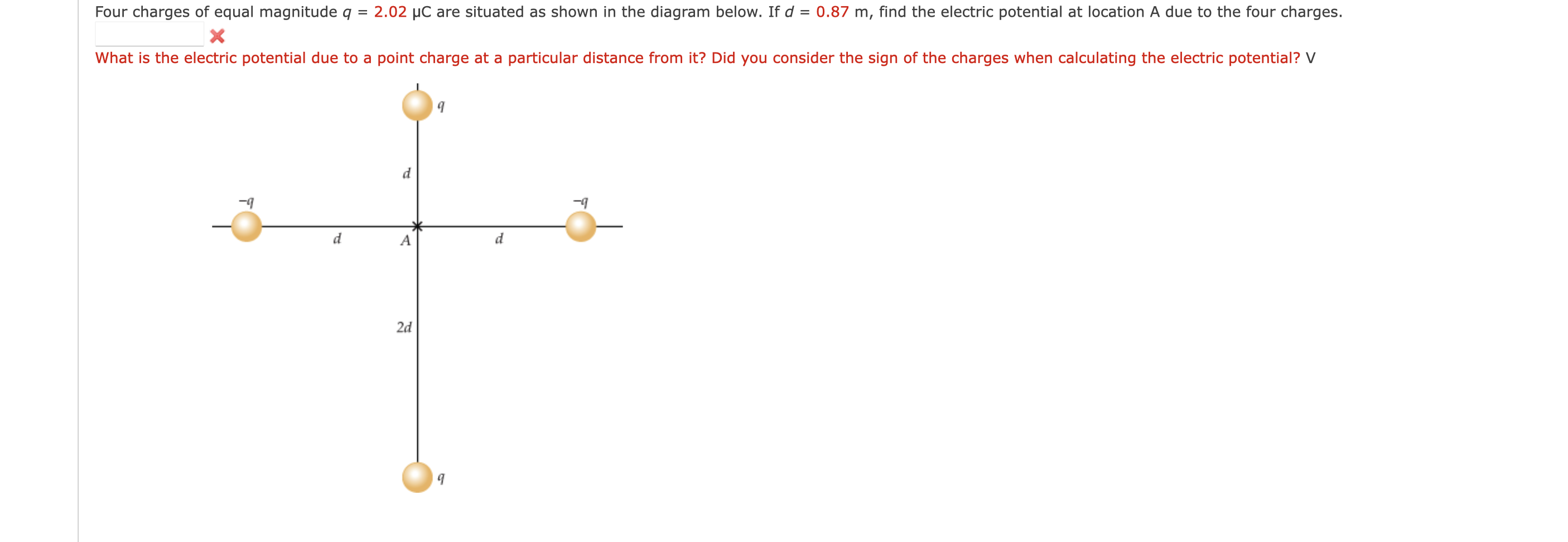 Solved Four charges of equal magnitude \( ﻿q=2.02 \mu | Chegg.com