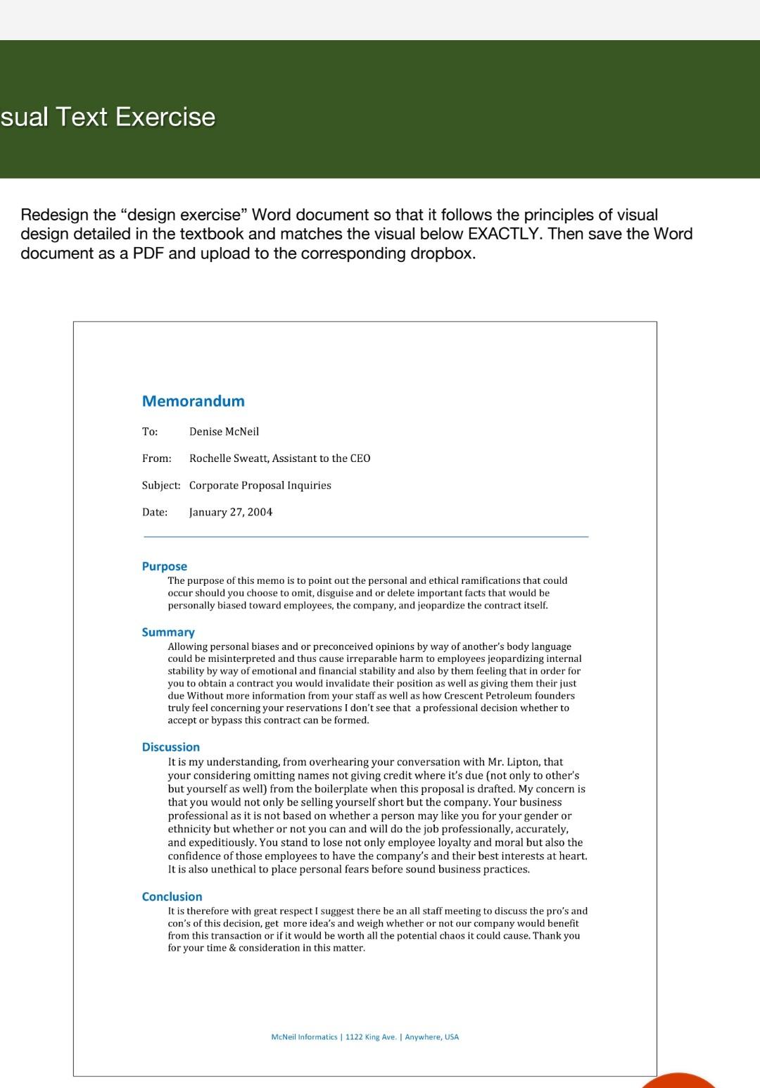 sual Text Exercise Redesign the "design exercise" | Chegg.com