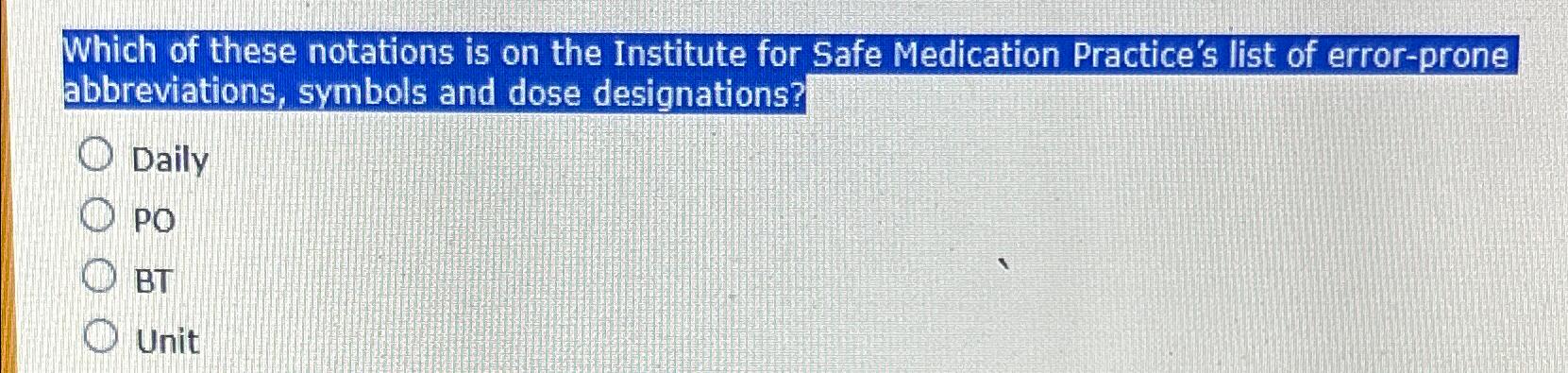 Solved Which of these notations is on the Institute for Safe | Chegg.com