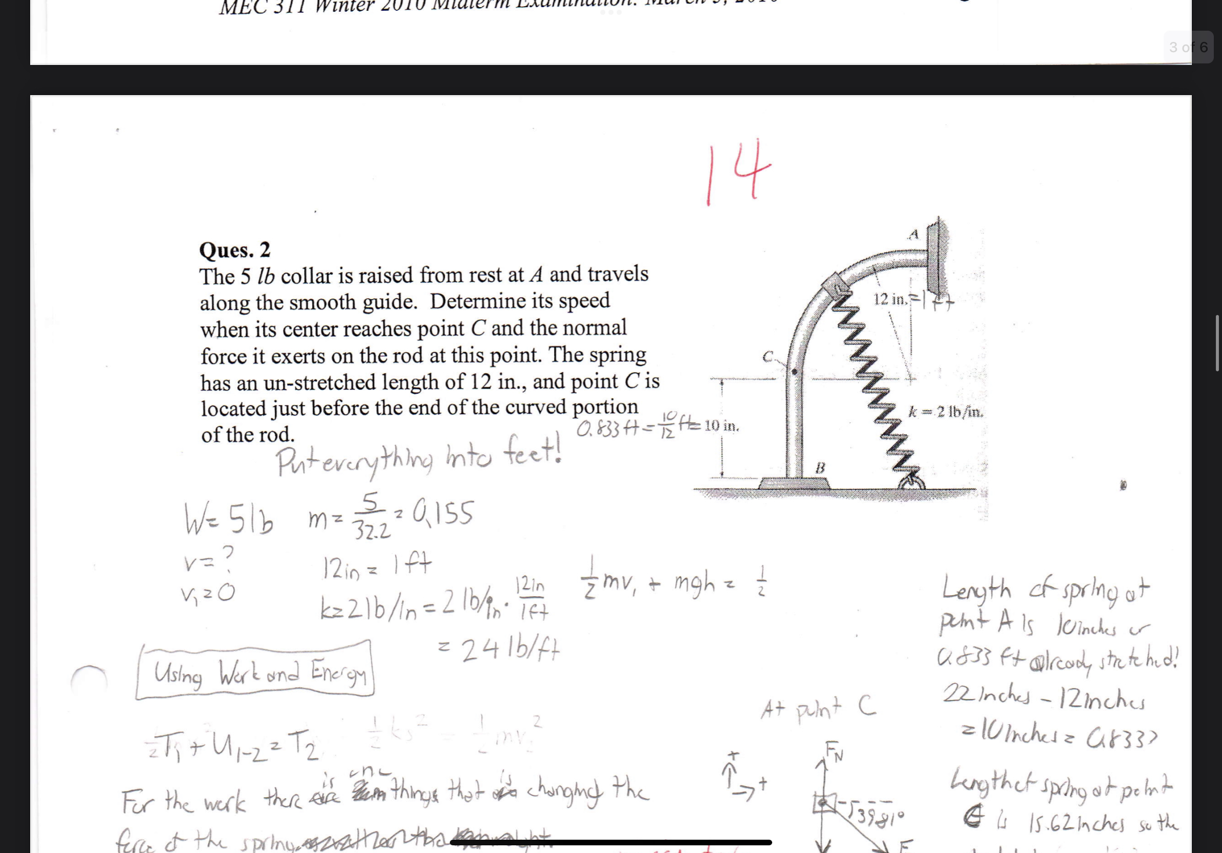 Solved 30Ques. 2The 5lb ﻿collar is raised from rest at A and | Chegg.com