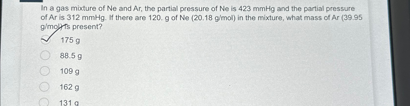 Solved In a gas mixture of Ne ﻿and Ar, ﻿the partial pressure | Chegg.com