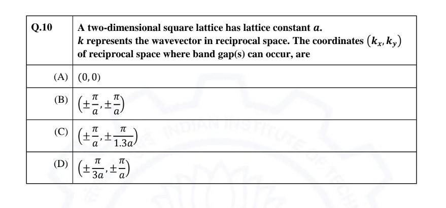Solved Q.10 A two-dimensional square lattice has lattice | Chegg.com