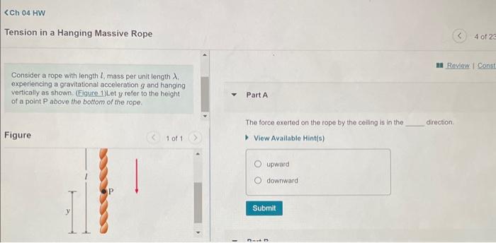 Solved Tension in a Hanging Massive Rope Consider a rope | Chegg.com