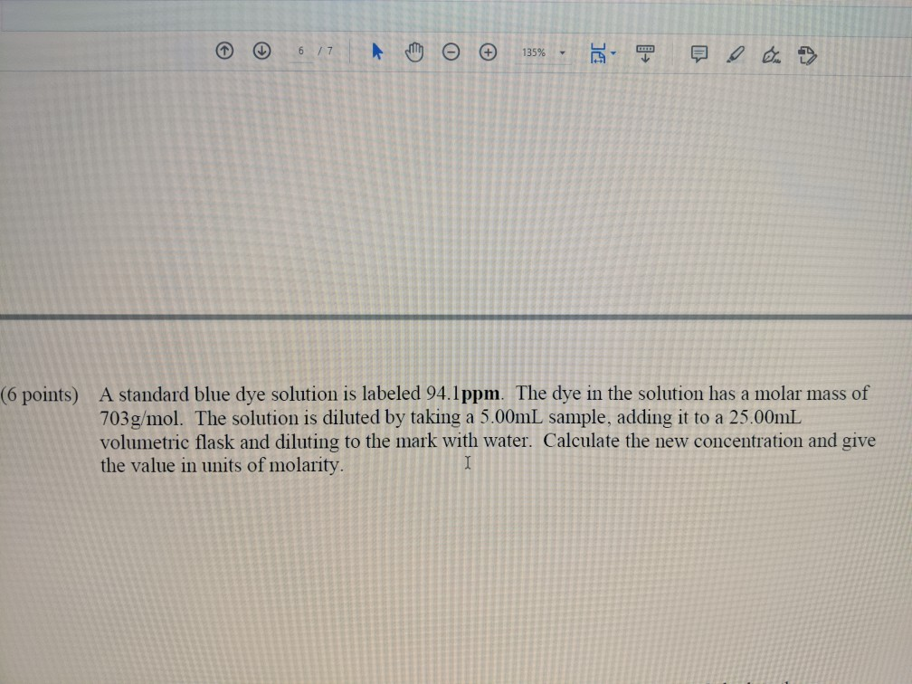 Solved (6 points) A standard blue dye solution is labeled | Chegg.com