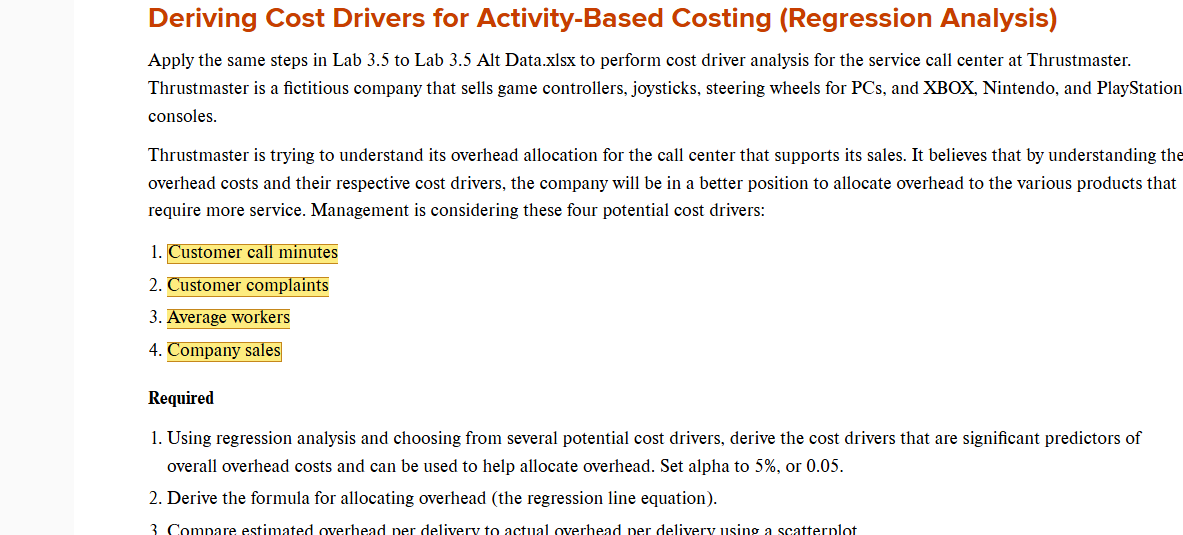 Solved Deriving Cost Drivers for Activity-Based Costing | Chegg.com
