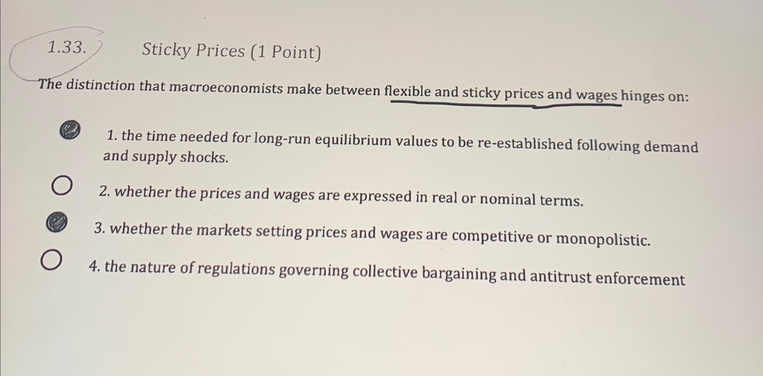 Solved 1.33. ﻿Sticky Prices (1 ﻿Point)The distinction that | Chegg.com