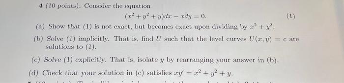 Solved 4 (10 points). Consider the equation | Chegg.com