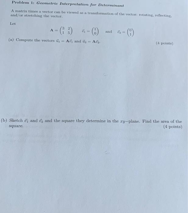 Solved Problem 1: Geometric Interpretation for Determinant A | Chegg.com