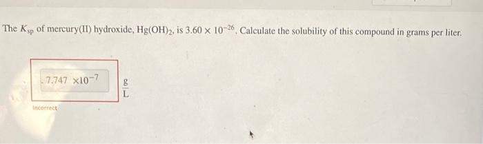 Solved The Ksp of mercury(II) hydroxide, Hg(OH)2, is | Chegg.com