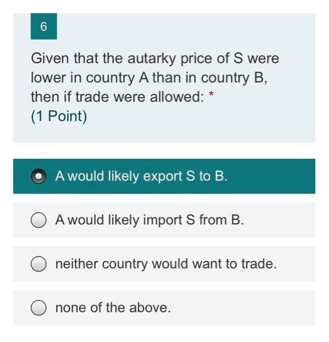 Solved CO Given that the autarky price of S were lower in | Chegg.com