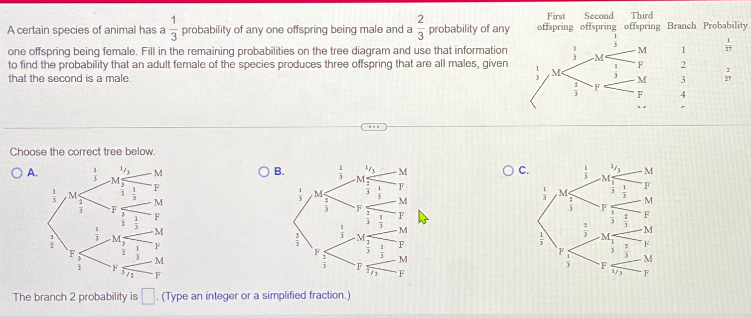 Solved A certain species of animal has a 13 ﻿probability of | Chegg.com
