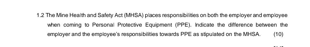 Solved .2 The Mine Health and Safety Act (MHSA) places | Chegg.com