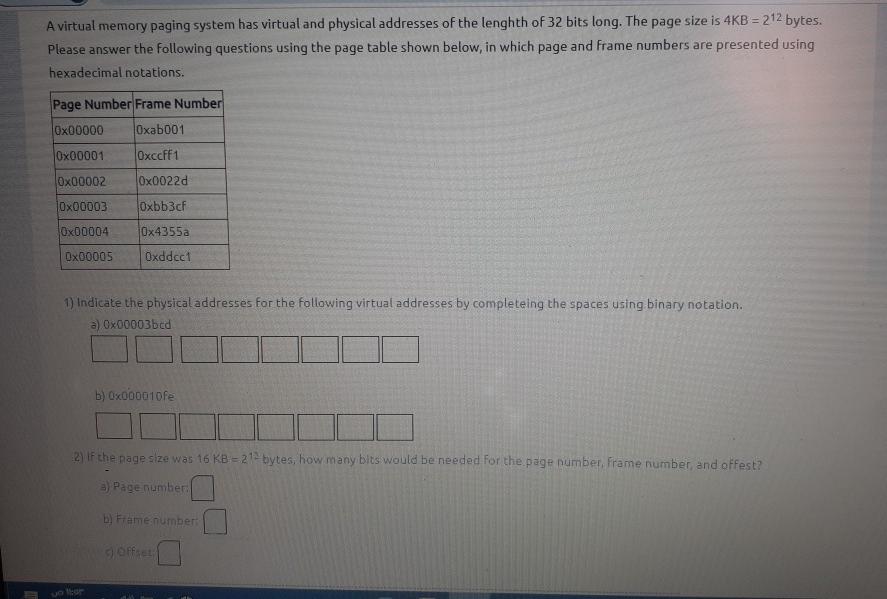 Solved A virtual memory paging system has virtual and | Chegg.com