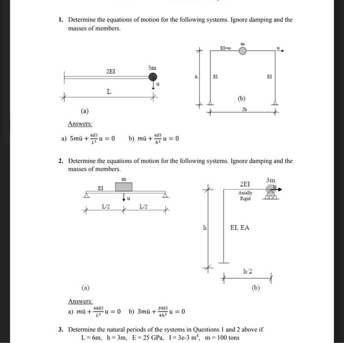 Solved 1. Determine the equations of motion for the | Chegg.com