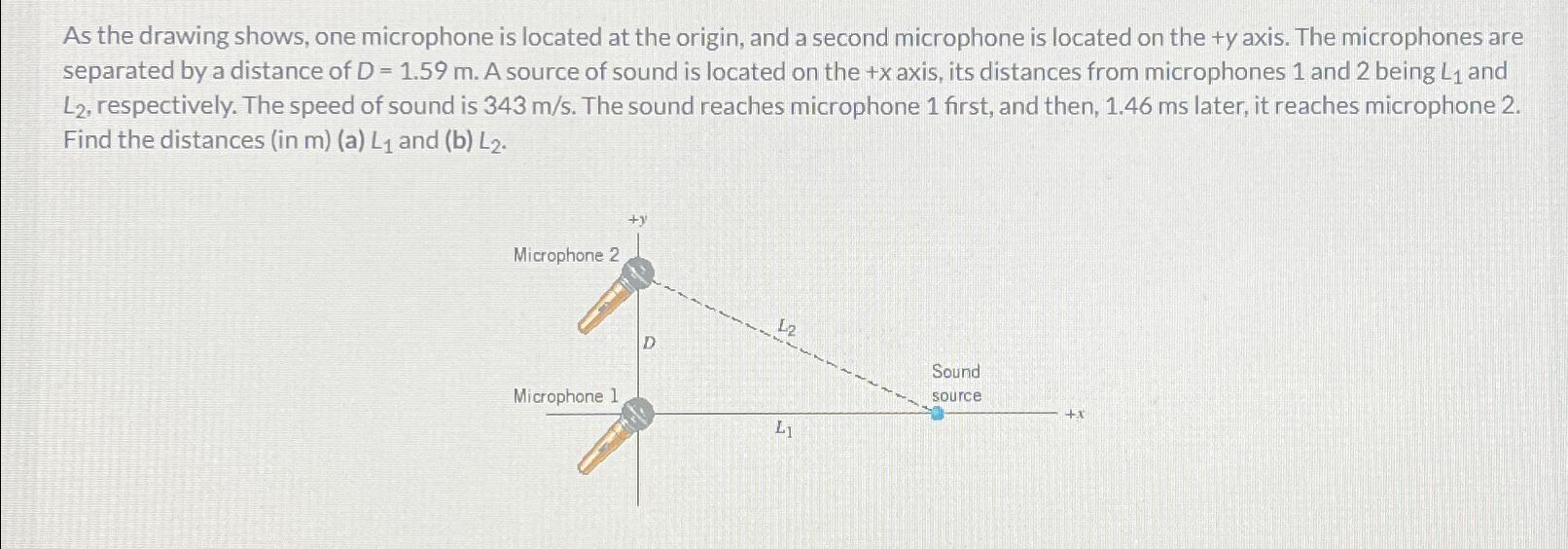 Solved As the drawing shows, one microphone is located at | Chegg.com
