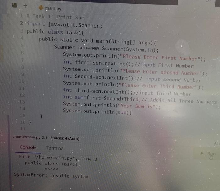 Solved 1. # Task. 1: Print Sum 2.import java.util. Scanner; | Chegg.com