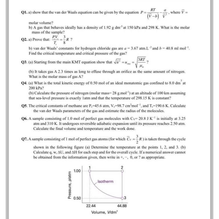 Solved Q1. ﻿a) ﻿show that the van der Waals equation can be | Chegg.com