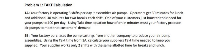 Solved Problem 1: TAKT Calculation 1A: Your factory is | Chegg.com