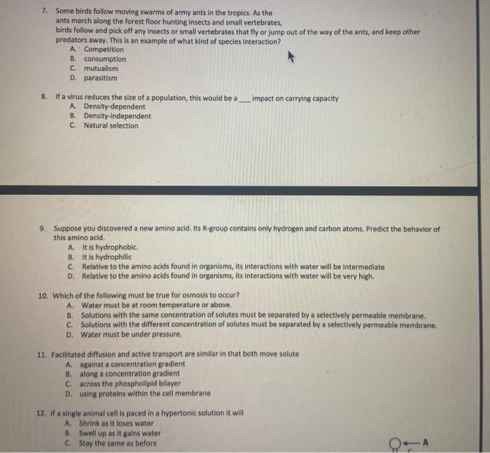 Solved 7. Some birds follow moving swarms of army ants in | Chegg.com