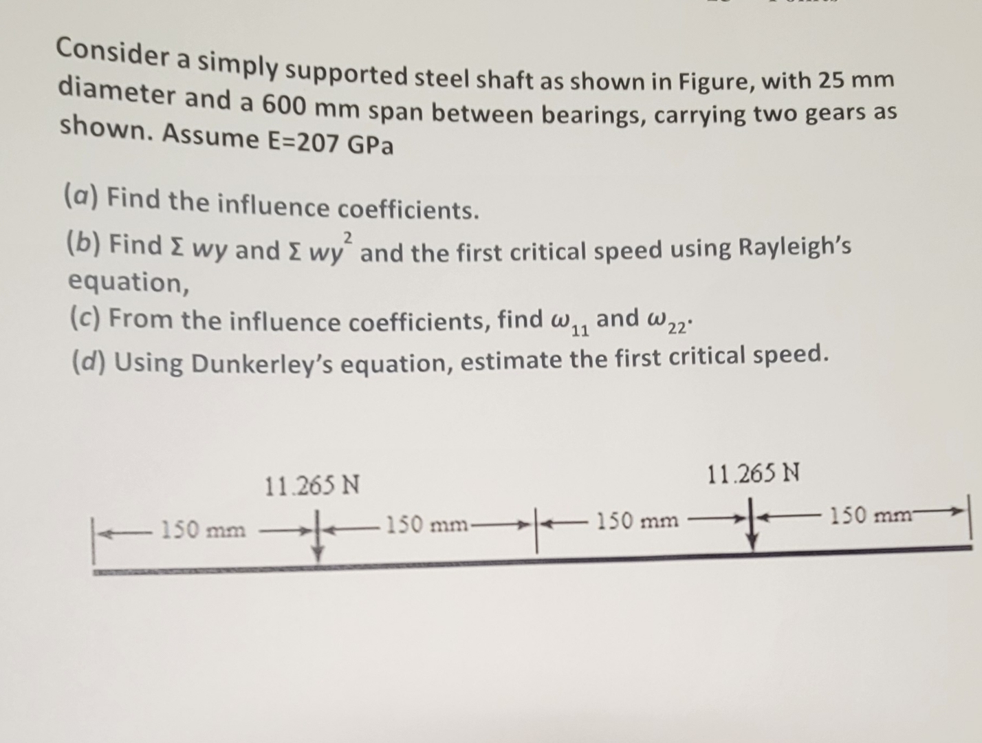 Solved Consider a simply supported steel shaft as shown in | Chegg.com