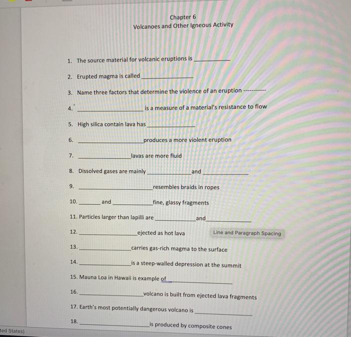 Solved Chapter 6 Volcanoes and Other Igneous Activity 1. The | Chegg.com