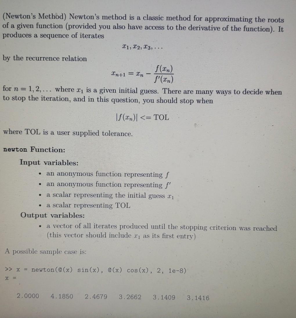 Solved Use Matlab Or Octave To Code Do Not Use Break