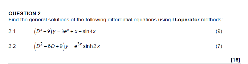 Solved QUESTION 2Find the general solutions of the following | Chegg.com