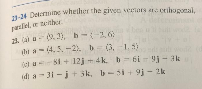 Solved 23 24 Determine Whether The Given Vectors Are