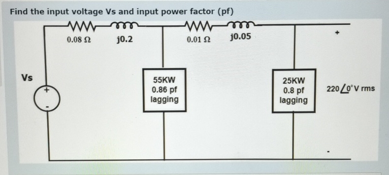 Solved Find the input voltage Vs and input power factor (pf) | Chegg.com