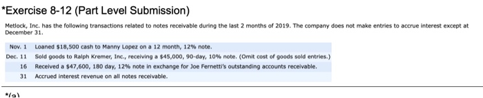 Solved *Exercise 8-12 (Part Level Submission) Metlock, Inc. | Chegg.com