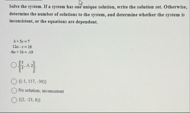 Solved Solve the system. If a system has one unique | Chegg.com